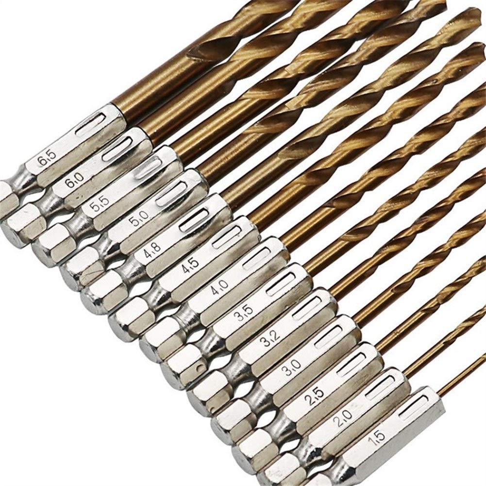 JUN-STORE SENMIAO-TH 13Pcs Kit Mini Repairing Tool Twist Drill Auger Bit Set Electric Screwdriver Head with Hexagon Handle for Woodworking (Color : Gold)