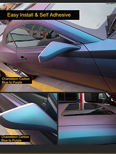 Chameleon Blue to Purple Carbon Fiber Car Vinyl Wrap Sticker Decal Sheet Self Adhesive Bubble Free (1ft x 10ft)
