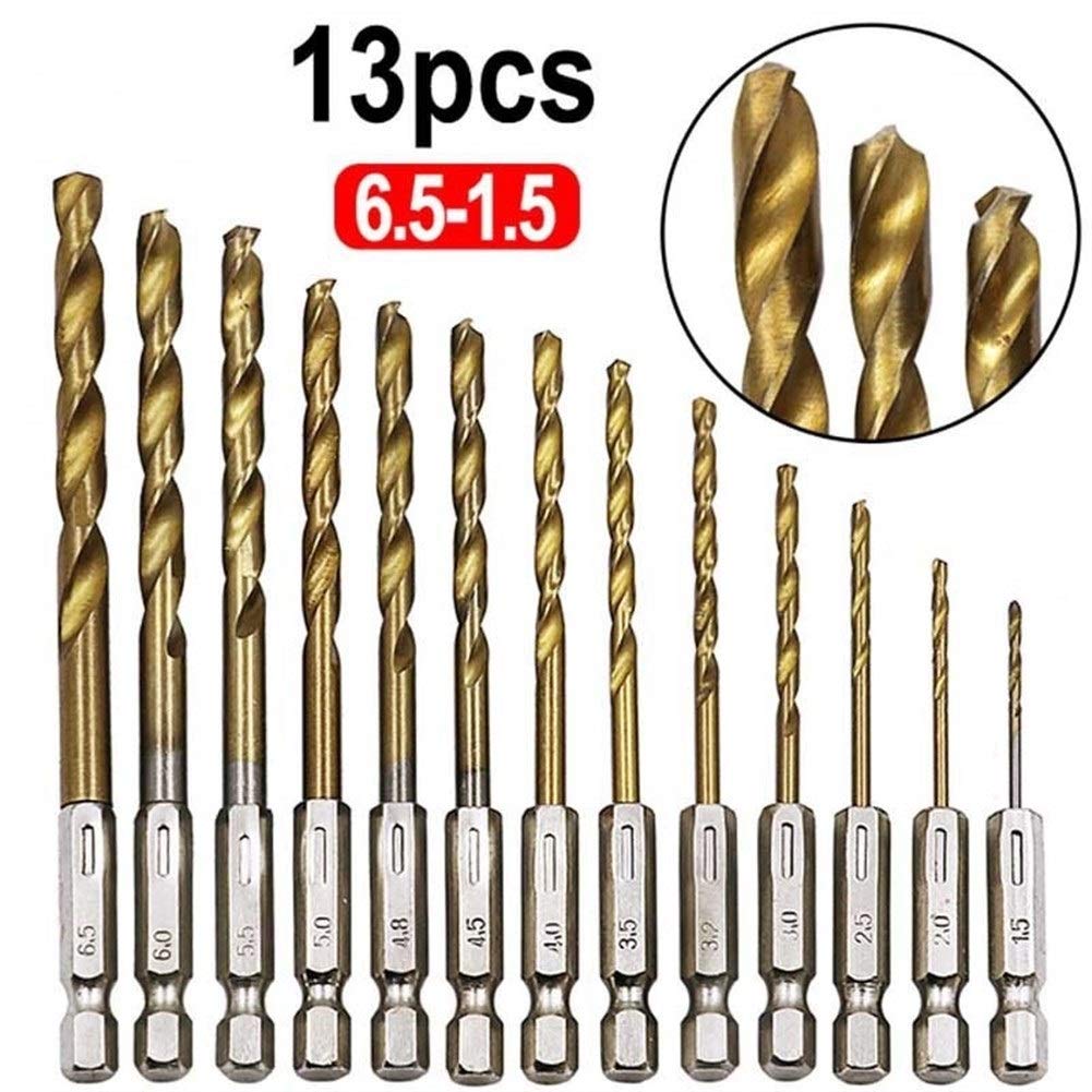 JUN-STORE SENMIAO-TH 13Pcs Kit Mini Repairing Tool Twist Drill Auger Bit Set Electric Screwdriver Head with Hexagon Handle for Woodworking (Color : Gold)