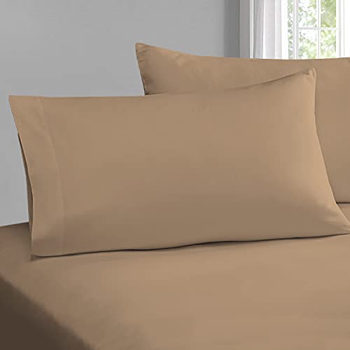 Pizuna Pure 100% Cotton Pillow Cases Queen Size Set of 2 Ginger Brown, Luxurious 400 Thread Count Long Staple Cotton Sateen with Stylish 4" Hem (Combed Ginger Brown Cotton Pillow Cases Queen)