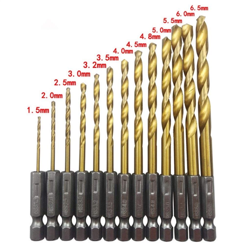 JUN-STORE SENMIAO-TH 13Pcs Kit Mini Repairing Tool Twist Drill Auger Bit Set Electric Screwdriver Head with Hexagon Handle for Woodworking (Color : Gold)