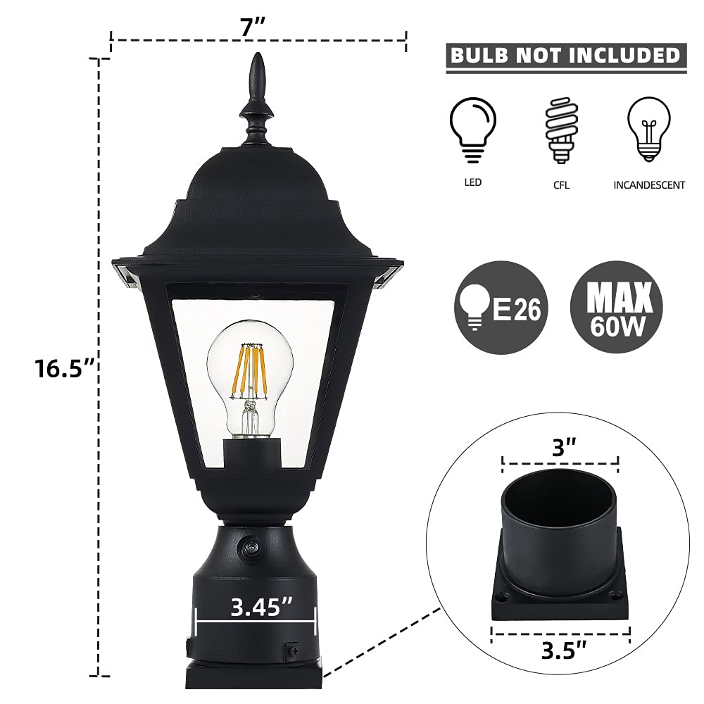 Windben Dusk to Dawn Outdoor Post Light,Lamp Post Light Fixture,Post Lantern with Pier Mount Base,Matte Black,7.4in,Suitable for Gardens,Yards,Balconies,Passages or Entrances,etc