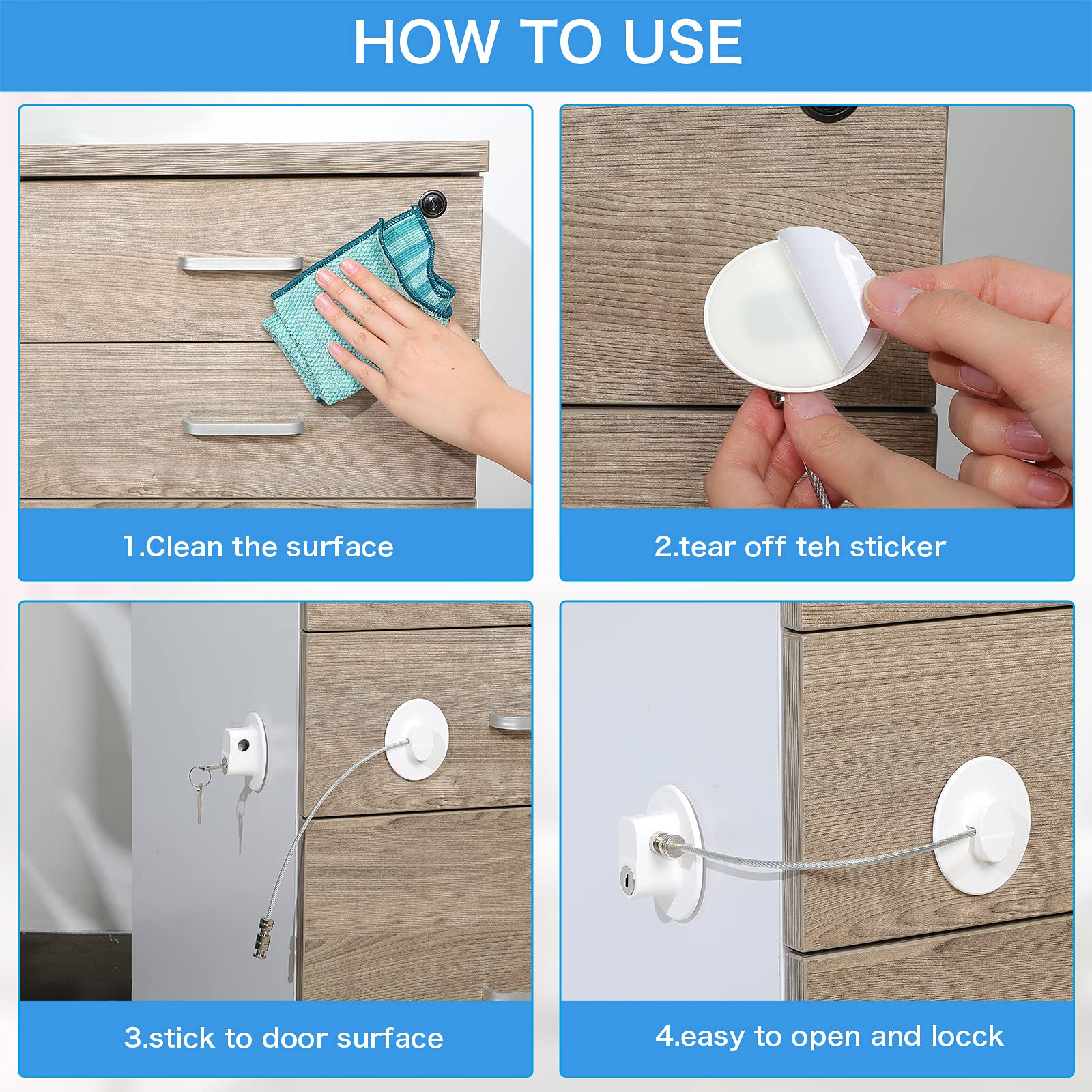 8 Pieces Refrigerator Locks for Children Adults with 10 Keys, Fridge Lock, Freezer Door Safety Cabinet Lock and Child Safety Cabinet Locks with Strong Adhesive (White)