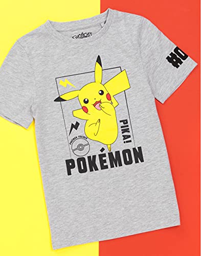 Pokemon T-Shirt for Boys | Kids Girls Pikachu Grey Character Top | r Clothing Merchandise 9-10 Years