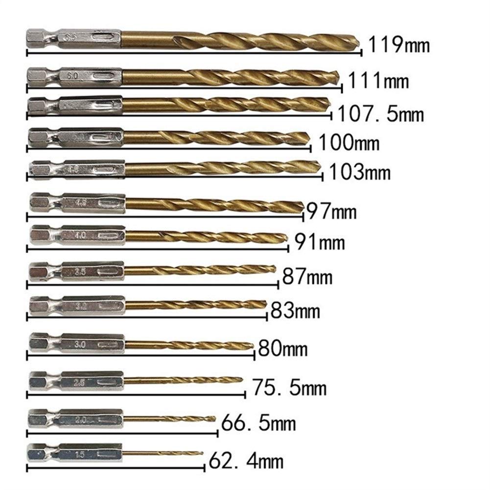 JUN-STORE SENMIAO-TH 13Pcs Kit Mini Repairing Tool Twist Drill Auger Bit Set Electric Screwdriver Head with Hexagon Handle for Woodworking (Color : Gold)