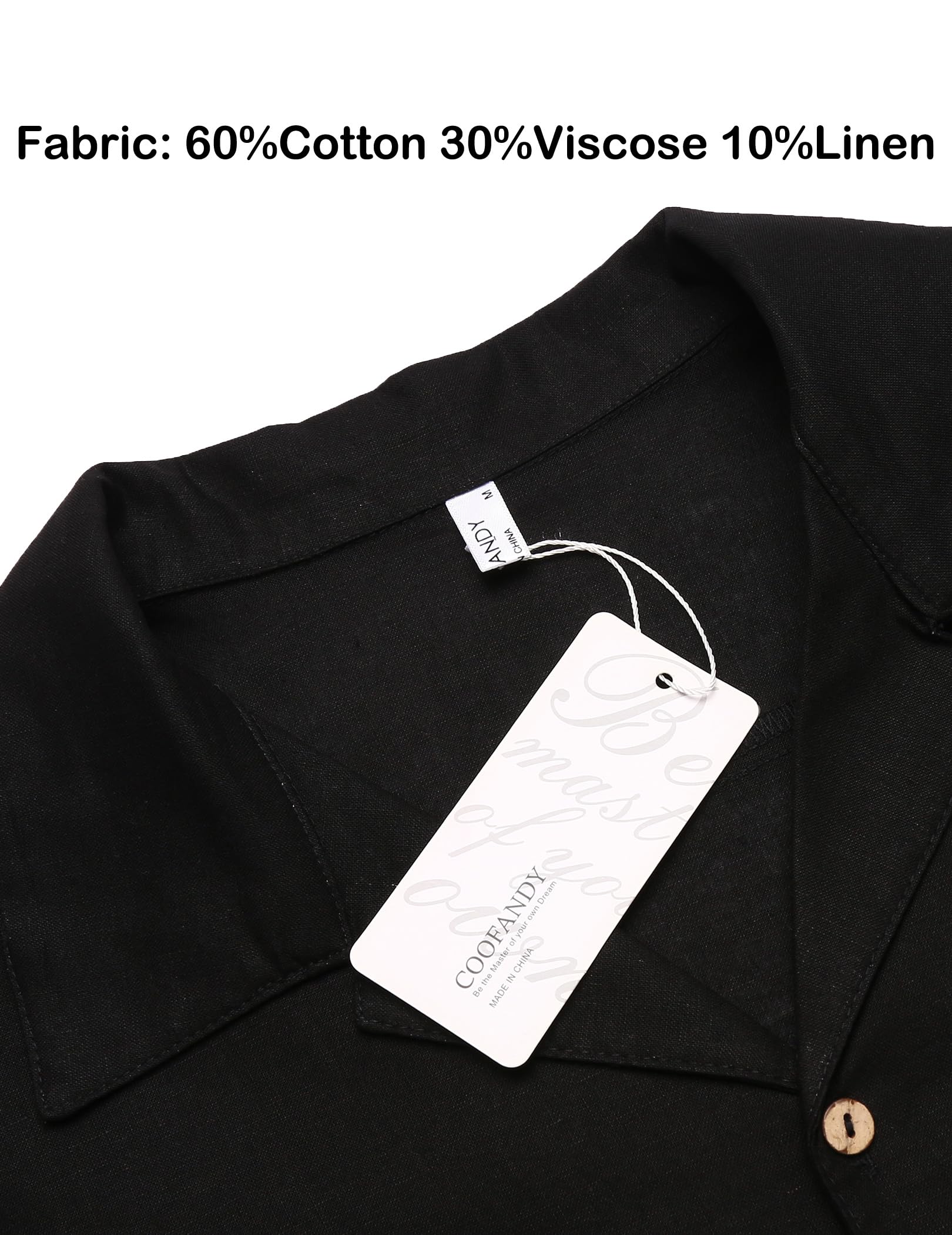 COOFANDY Men Beach Linen Shirts Boho Hippie Shirts Summer Cotton Tops Big and Tall A- Black