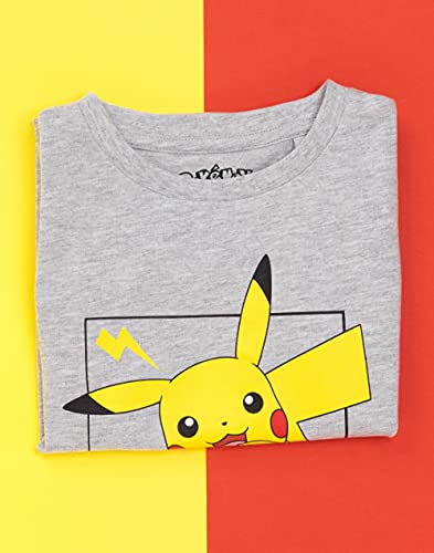 Pokemon T-Shirt for Boys | Kids Girls Pikachu Grey Character Top | r Clothing Merchandise 9-10 Years