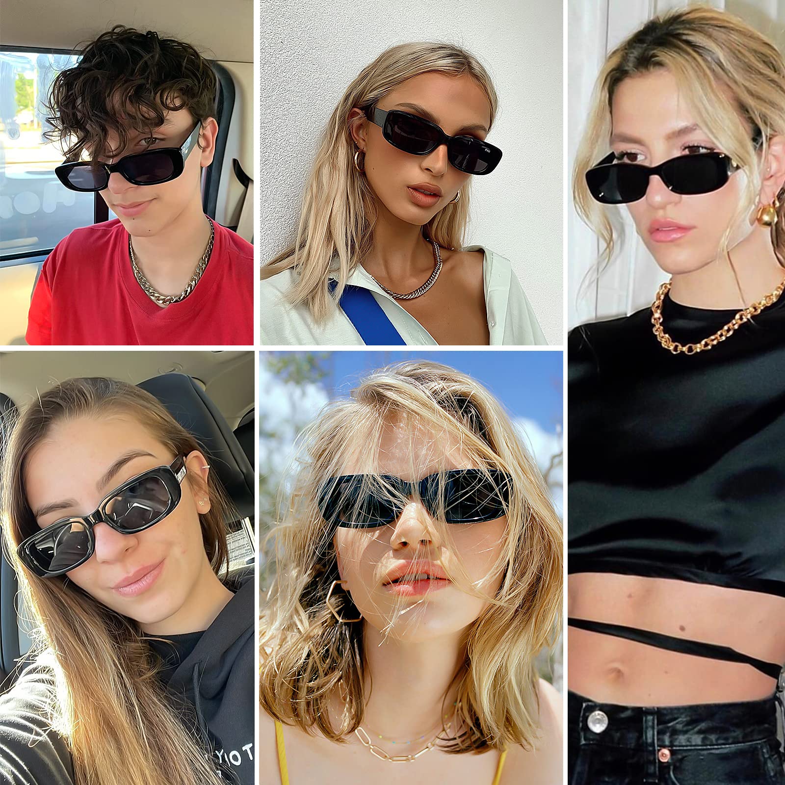 Tskestvy 2 Pack Square Rectangle Sunglasses for Women Men Y2K Retro Trendy Vintage Glasses 90S Cute Aesthetic (Beige and Black)