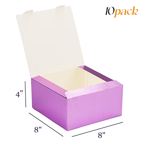 WholeMy Glossy Purple Gift Boxes 10 Pack 8x8x4 Inches, Holographic Gift Boxes with Lids, Gift Boxes for Presents, Bridesmaid Proposal Box - for Wedding, Birthday, Party, Crafting, Anniversary, Christmas