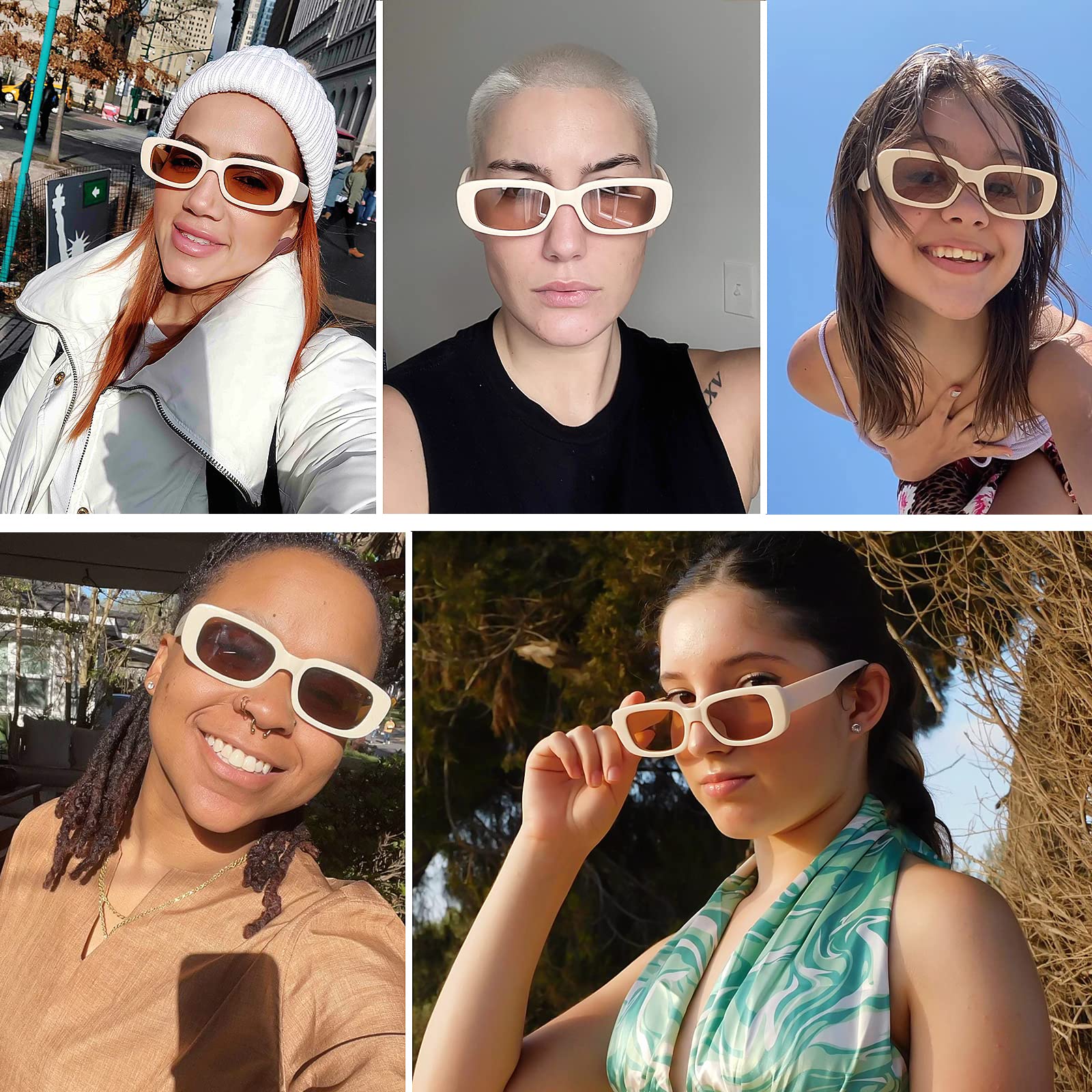 Tskestvy 2 Pack Square Rectangle Sunglasses for Women Men Y2K Retro Trendy Vintage Glasses 90S Cute Aesthetic (Beige and Black)