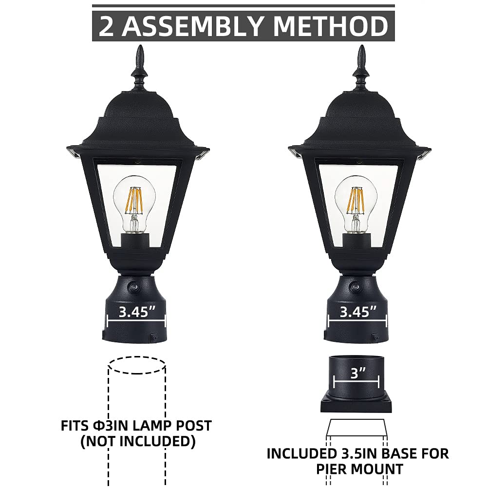 Windben Dusk to Dawn Outdoor Post Light,Lamp Post Light Fixture,Post Lantern with Pier Mount Base,Matte Black,7.4in,Suitable for Gardens,Yards,Balconies,Passages or Entrances,etc