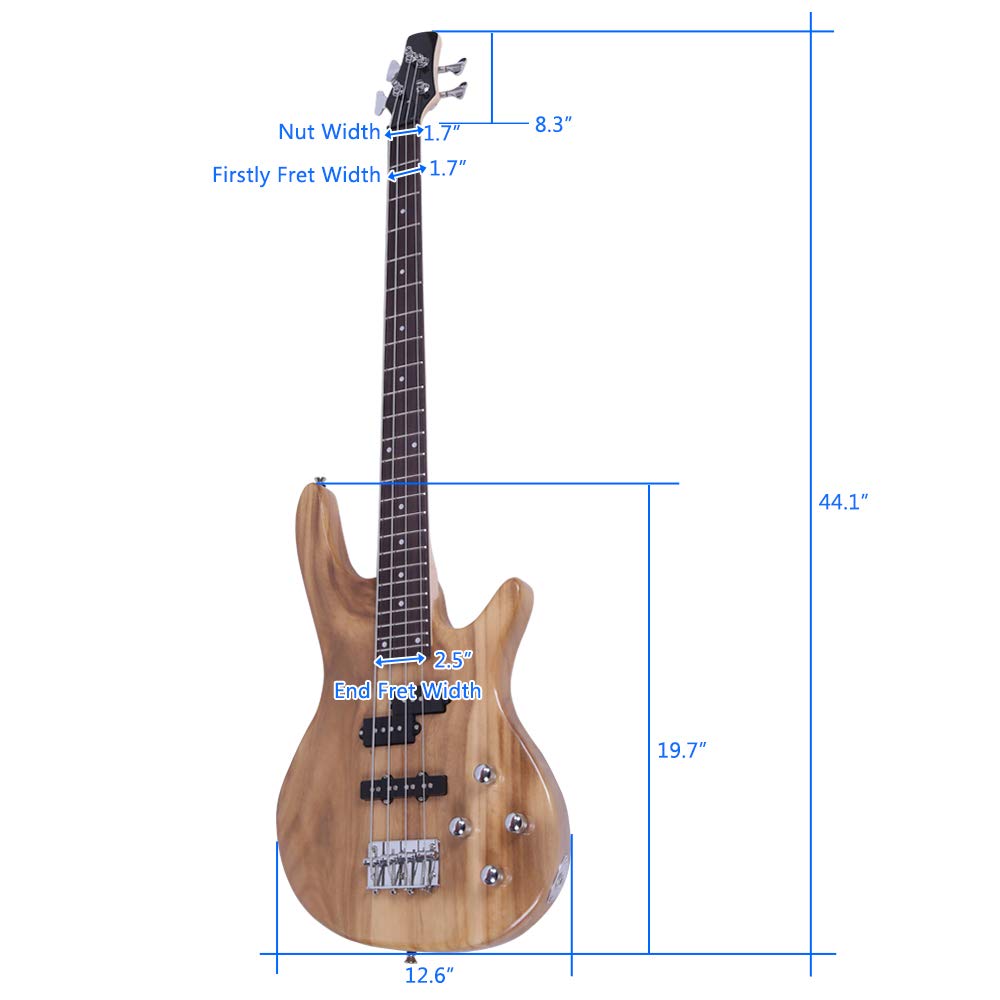 GLARRY Electric Bass Guitar Full Size 4 String Exquisite Stylish Bass with Power Line and Wrench Tool (Burlywood Color)