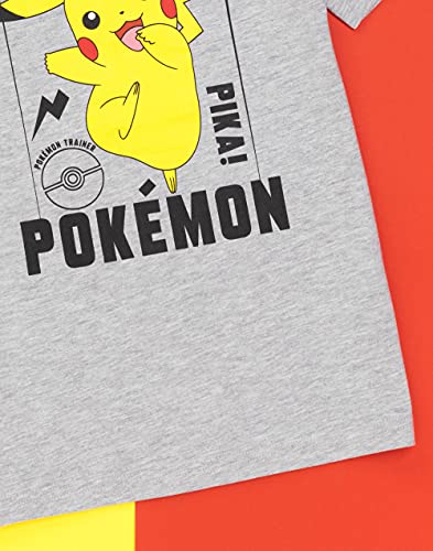 Pokemon T-Shirt for Boys | Kids Girls Pikachu Grey Character Top | r Clothing Merchandise 9-10 Years