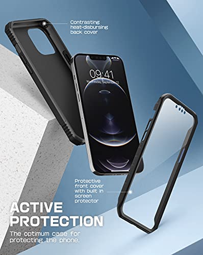 Clayco Xenon Protective Case for iPhone 13 Pro Max 6.7 inch (2021 Release), Built-in Screen Protector, Full-Body Rugged Dual Layer Hybrid Bumper Case (Black)