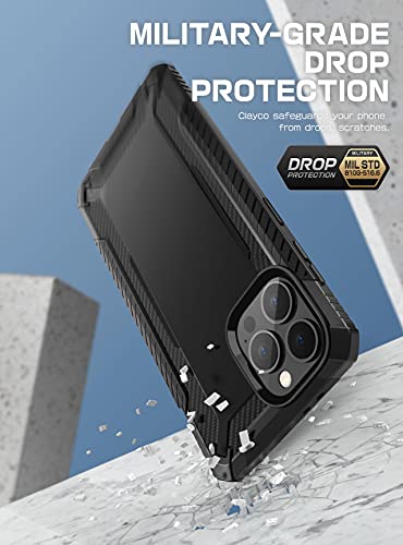 Clayco Xenon Protective Case for iPhone 13 Pro Max 6.7 inch (2021 Release), Built-in Screen Protector, Full-Body Rugged Dual Layer Hybrid Bumper Case (Black)