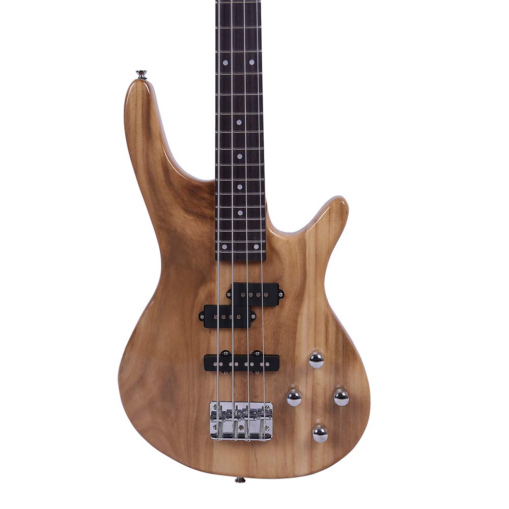 GLARRY Electric Bass Guitar Full Size 4 String Exquisite Stylish Bass with Power Line and Wrench Tool (Burlywood Color)