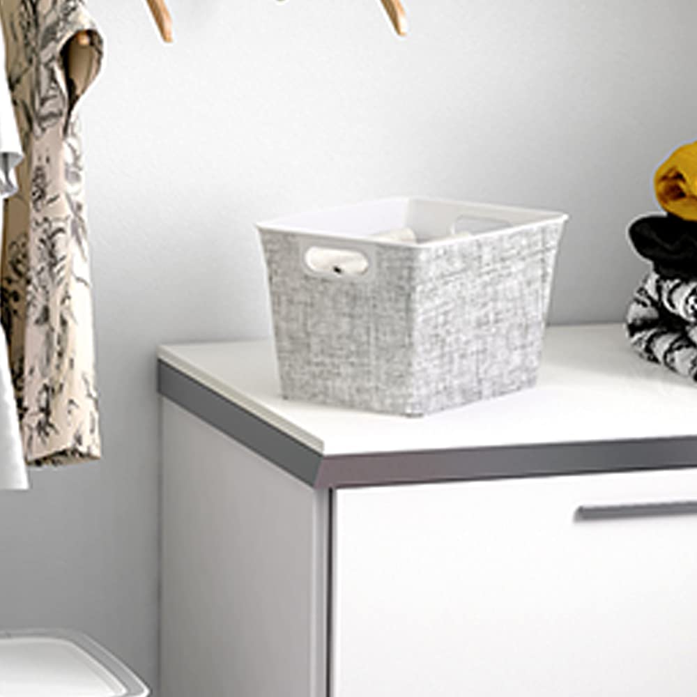 Curver Set of 6 Medium V Basket Decorative Plastic Organization and Storage Basket, White with Tweed Pattern