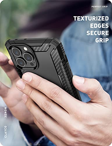 Clayco Xenon Protective Case for iPhone 13 Pro Max 6.7 inch (2021 Release), Built-in Screen Protector, Full-Body Rugged Dual Layer Hybrid Bumper Case (Black)