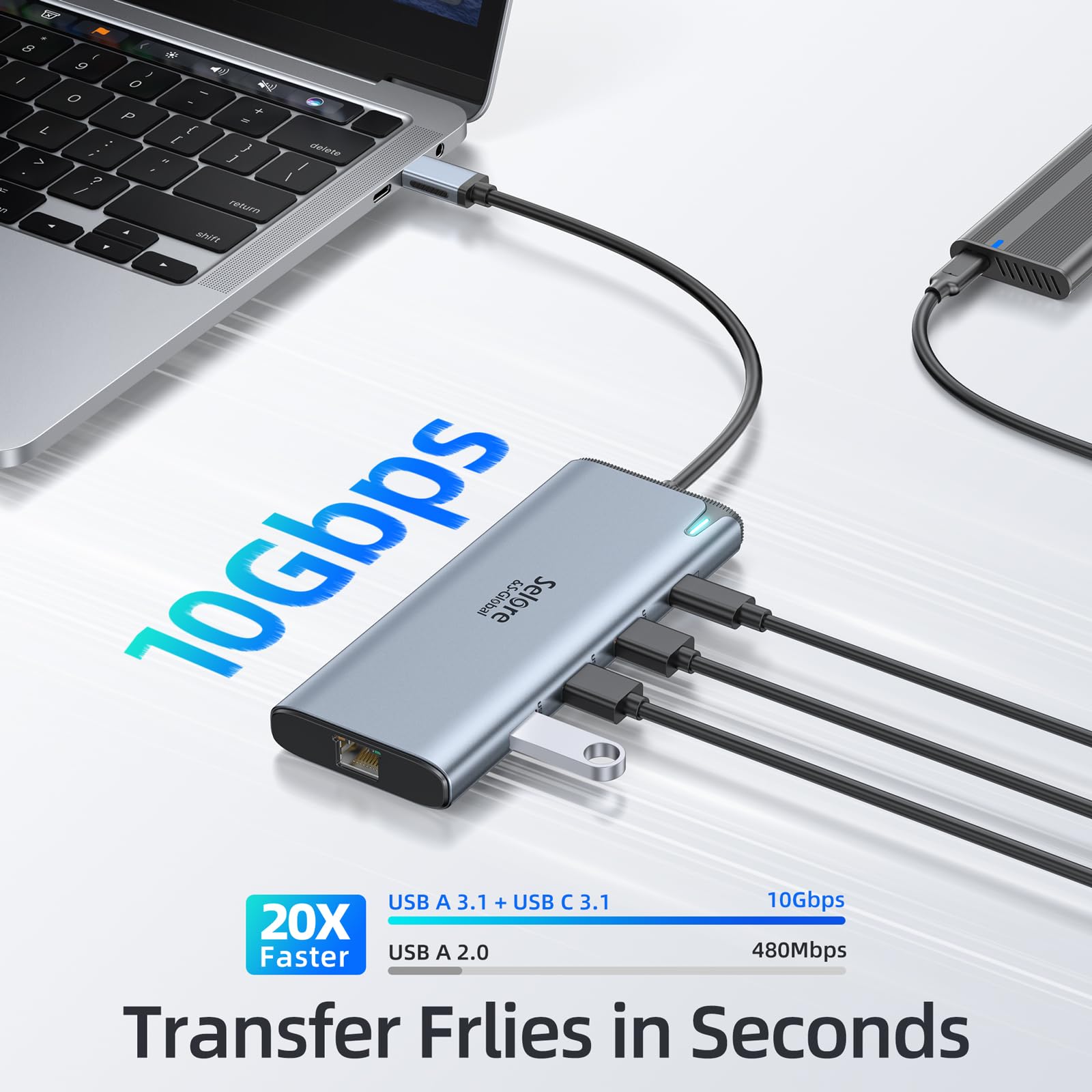 Docking Station USB C Video,8K Laptop Docking Station Dual Monitor 8K@60Hz 2*HDMI,USB-C Hub with USBC Video Output,4 * 10Gbps USB Port,Ethernet,100W PD for Portable Monitor,MacBook Pro/Air,Dell,HP