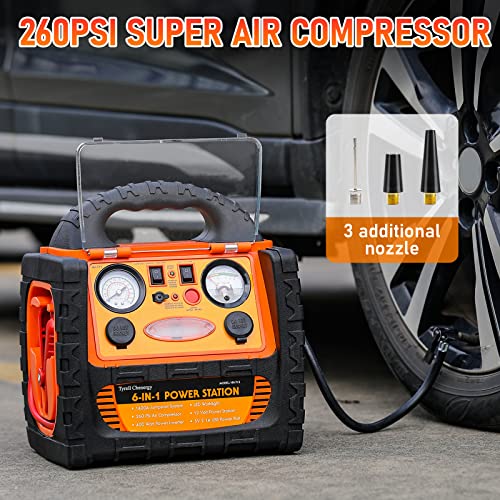 Tyrell Chenergy Jump Starter with air Compressor, 400W Power Inverter Dual AC/DC Ports,2.1A USB Port