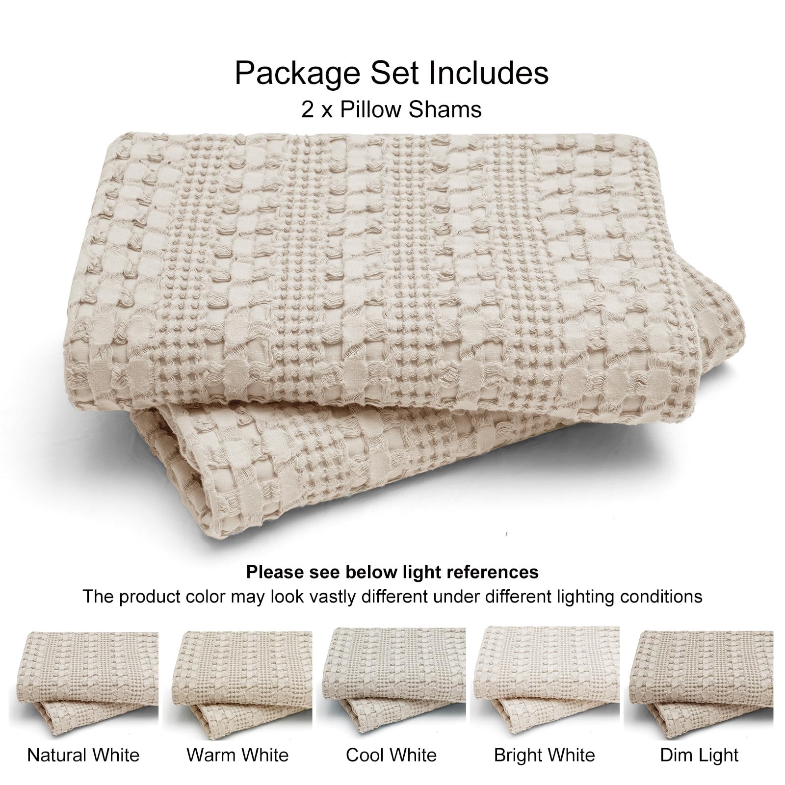 PHF 100% Cotton Waffle Pillow Shams King Size, 2 Pack 20" x 36" Soft Skin-Friendly Pillowcases, No Filling, Aesthetic Woven and Breathable Waffle Weave Pillow Case Covers for Bed, Oatmeal