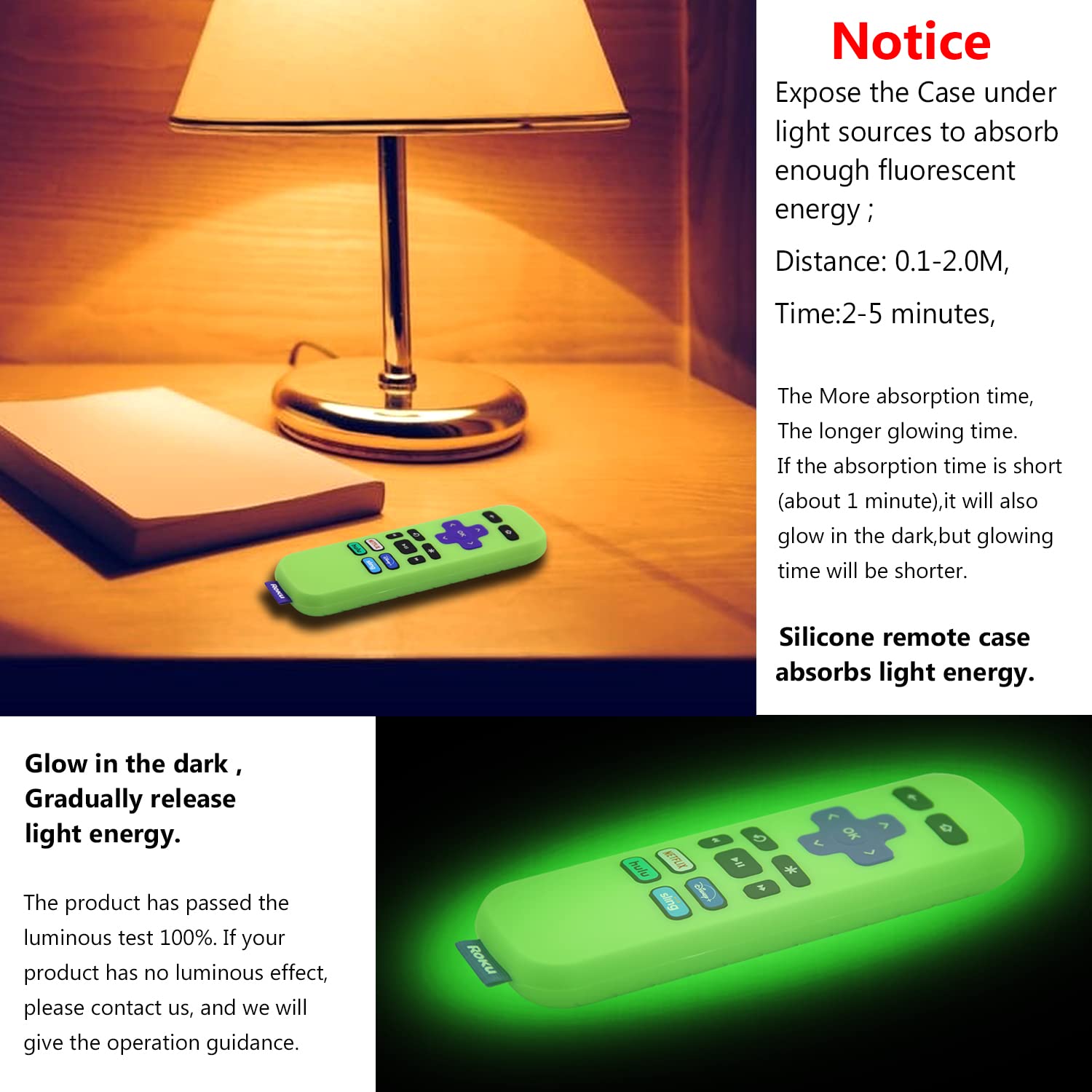 [2 Pack] Pinowu Remote Cover (Glowing in The Dark) Compatible with Roku Simple Remote, Anti Slip Silicone Cover Suitable for Roku Express and Roku Premiere Player Remote (Blue and Green)