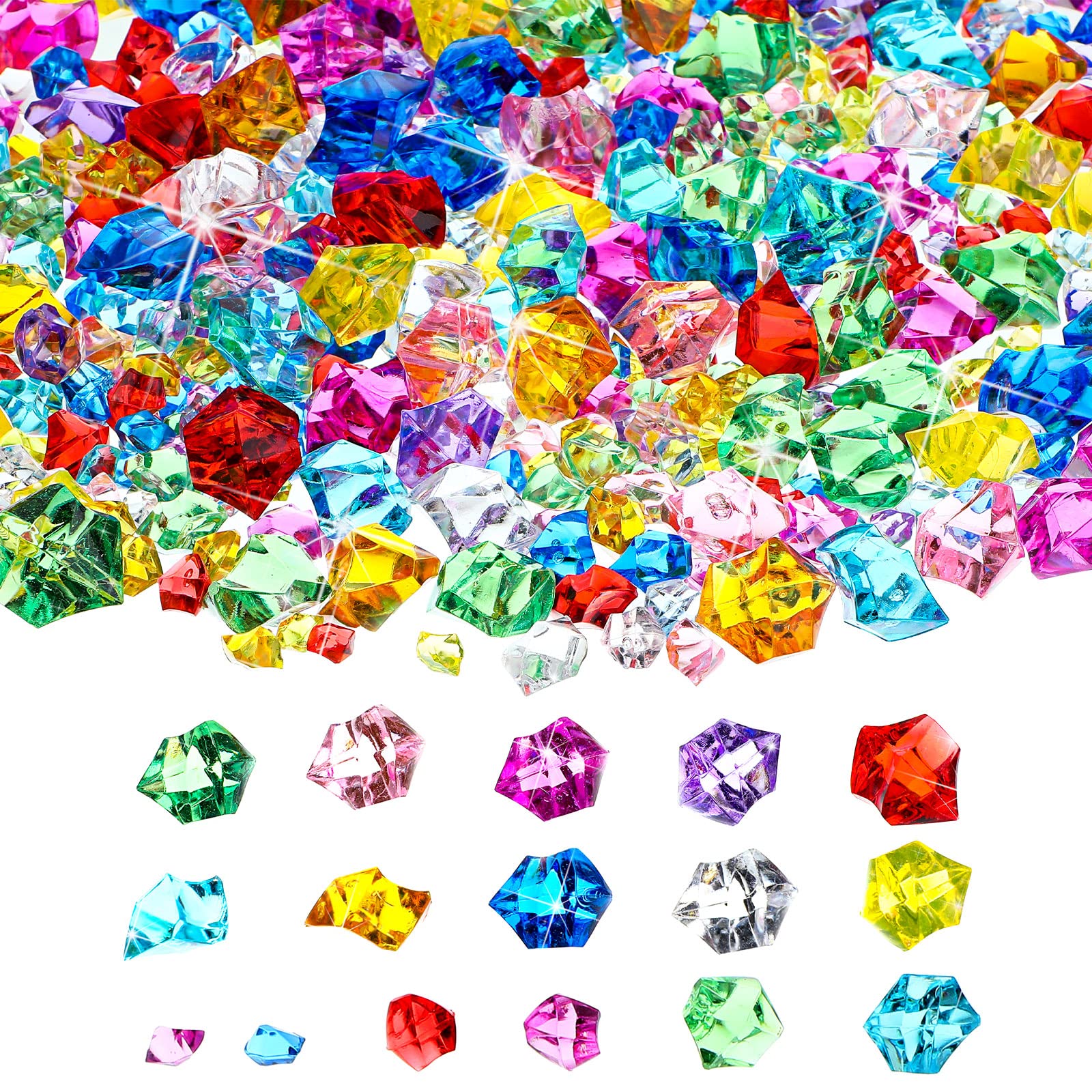 Syhood 570 Pcs 5 Sizes Multicolor Fake Crushed Ice Rocks Acrylic Crystal Gems Plastic Diamonds Marble for Vase Fillers Decoration Wedding Table Spring Scattering Room Decor
