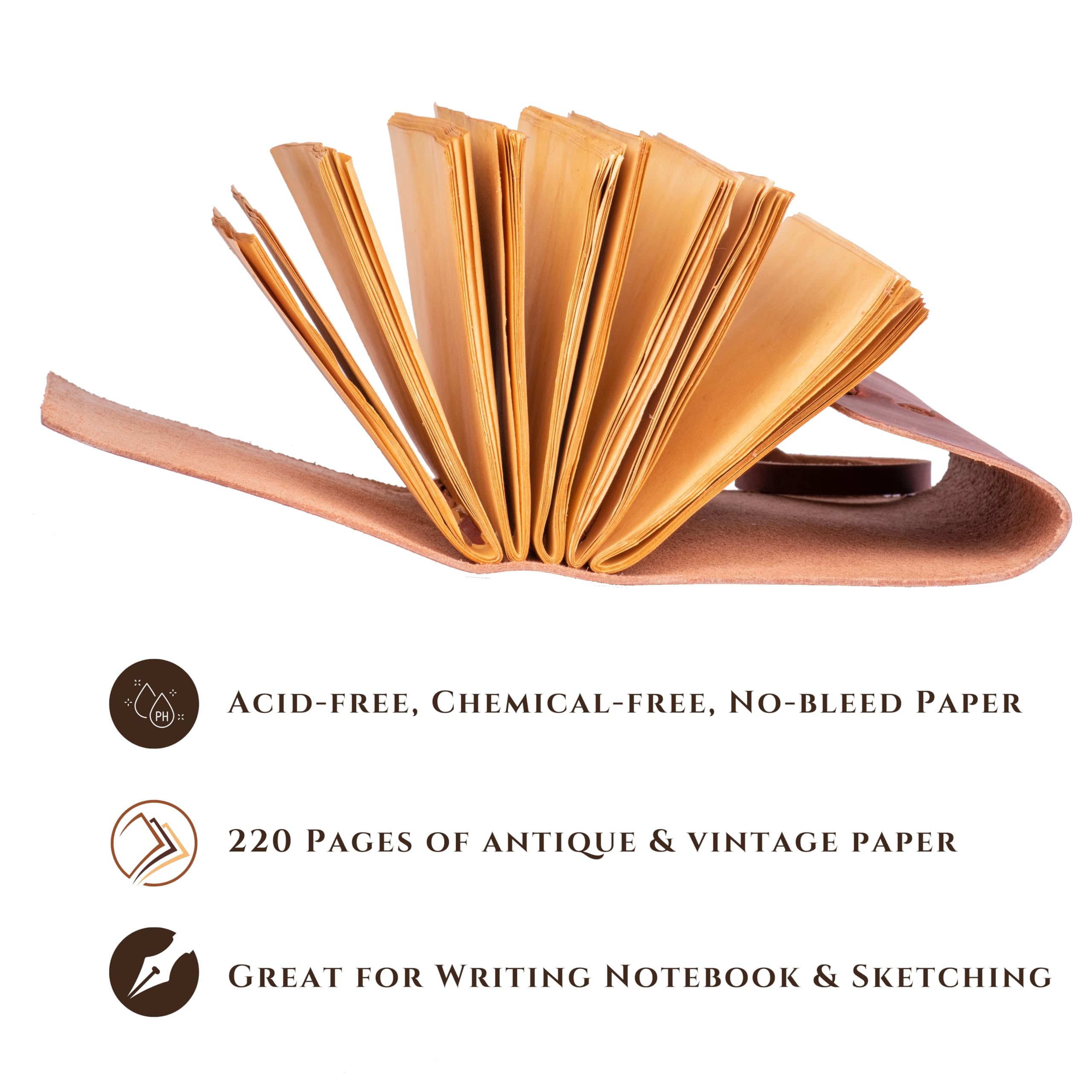 LEATHER VILLAGE Leather Bound Journal - Rustic Brown, 7"X5", 220 Pages - Vintage Blank Paper Diary for Writing, Drawing, Sketchbook, and Travel Notebook - Ideal for Women and Men