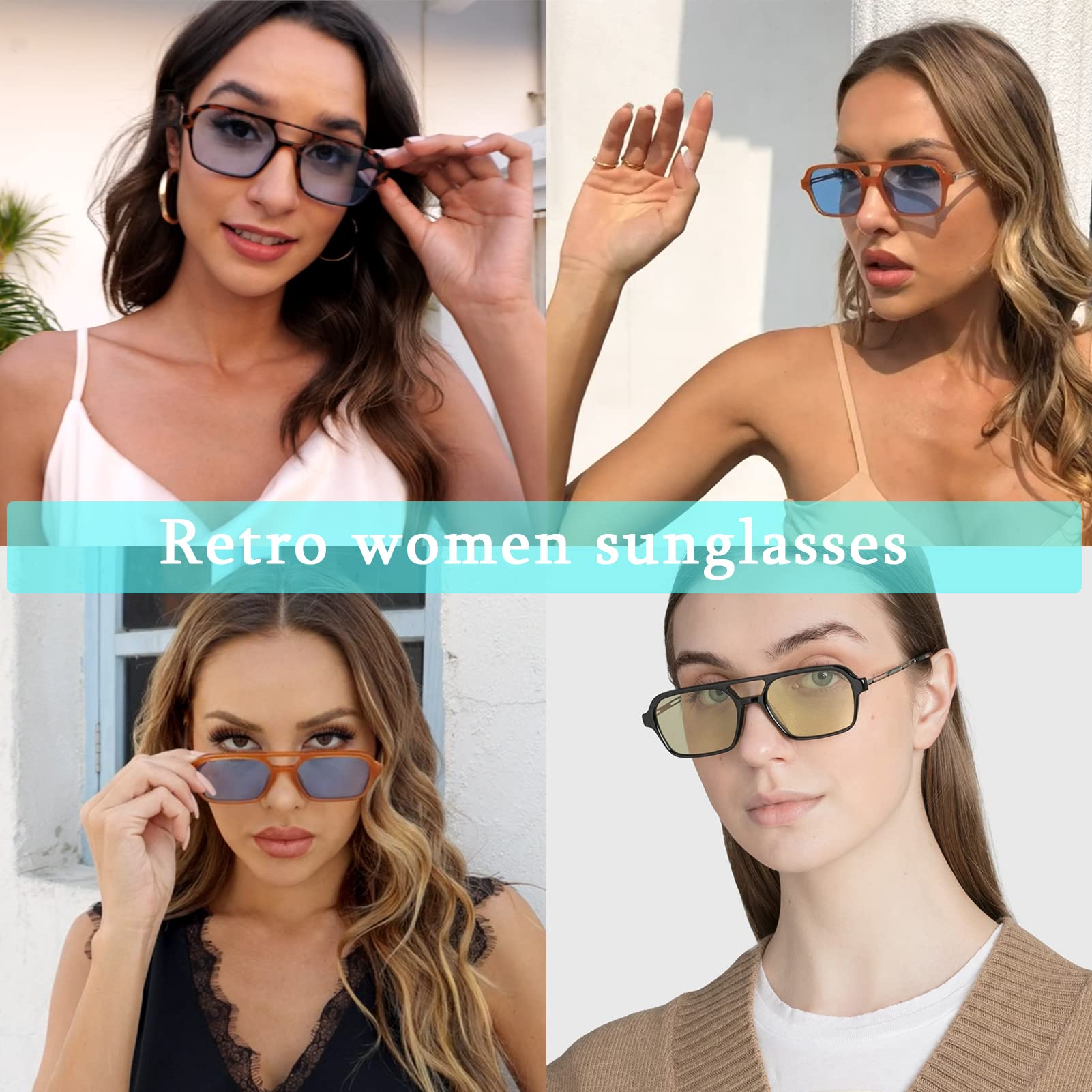DeBuff Vintage 70s Flat Aviator Sunglasses for Women Men, Retro Square Glasses UV400 Protection Shades