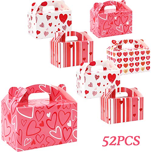Moretoes 52 Pack Valentine Gable Treat Boxes Cardboard Paper Goodie Boxes Party Supplies, Candy Treat Cookie Boxes