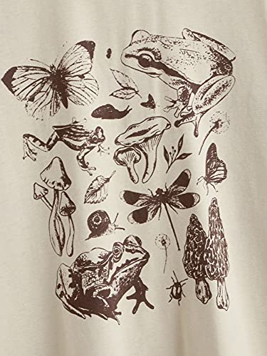 SOLY HUX Women's Graphic Letter Print T Shirt Short Sleeve Tee Top Khaki Mushroom Butterfly S