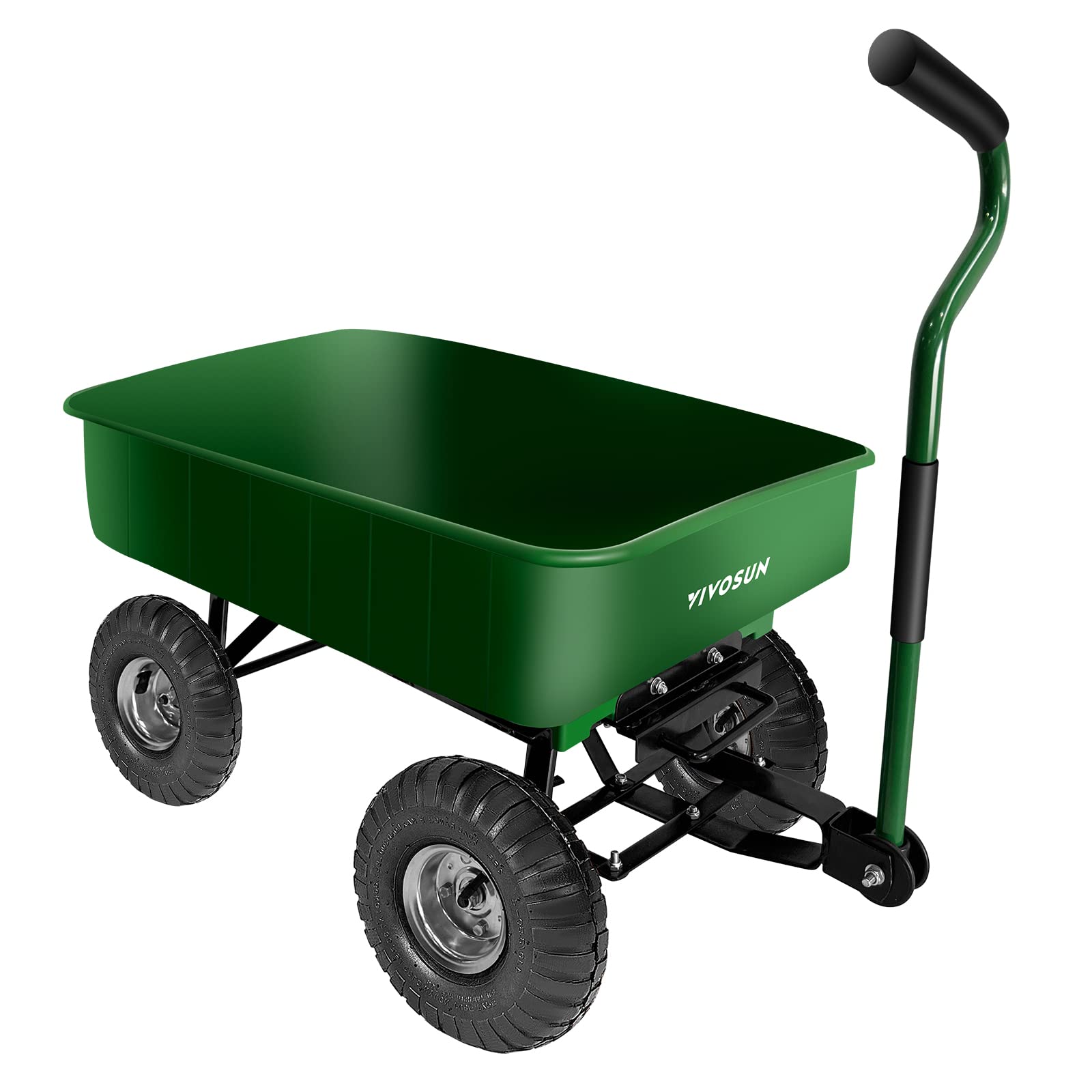 VIVOSUN Heavy-Duty Garden Dump Cart, 600-Pound Capacity, Multifunctional Pulling Wagon with 10" Pneumatic Tires for Outdoors, Lawns, Yards, Farms, and Ranches, Green