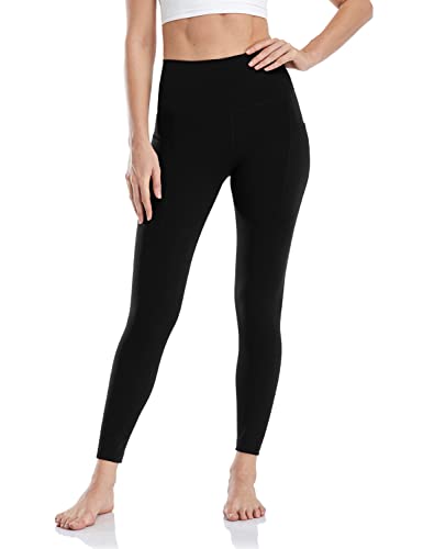 HeyNuts Leggings with Pockets for Women, High Waisted 7/8 Leggings Tummy Control Compression Workout Buttery Soft Pants 25'' Black L(12)