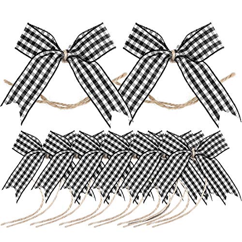 24 Pieces Black and White Plaid Bows Small Buffalo Plaid Decorative Bows for Christmas Tree Farmhouse Decoration Package Supply