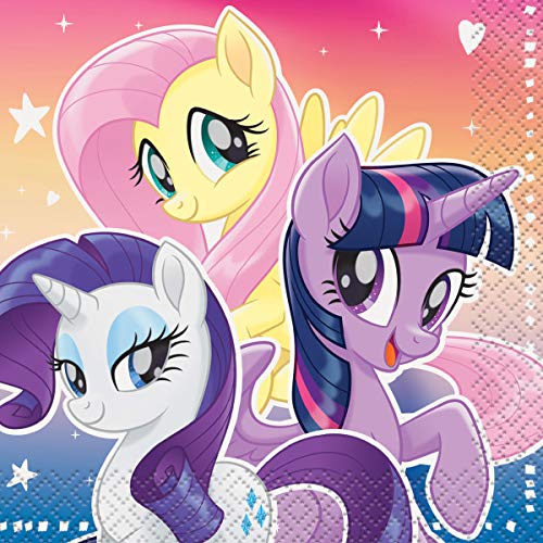 My Little Pony Birthday Party Supplies Bundle Pack for 16 includes 16 Plates, 16 Napkins, 1 Happy Birthday Banner, 1 Dinosaur Sticker Sheet