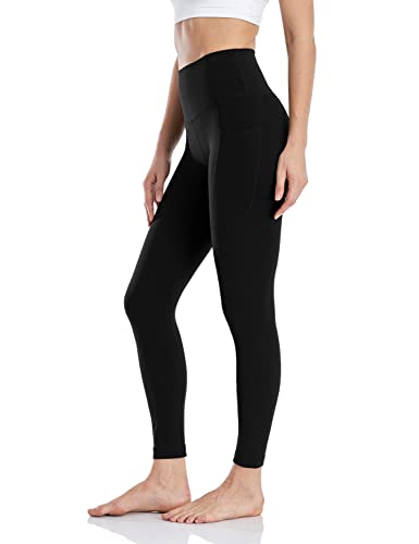 HeyNuts Leggings with Pockets for Women, High Waisted 7/8 Leggings Tummy Control Compression Workout Buttery Soft Pants 25'' Black L(12)