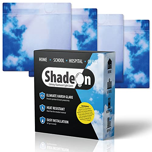 ShadeOn Calming Fluorescent Light Covers (Set of 4, Summer Sky) - Magnetic Light Filters for Ceiling Lights Classroom & Office, Fits 2x4 Floresant Light Fixtures, Educational Supplies for Teachers