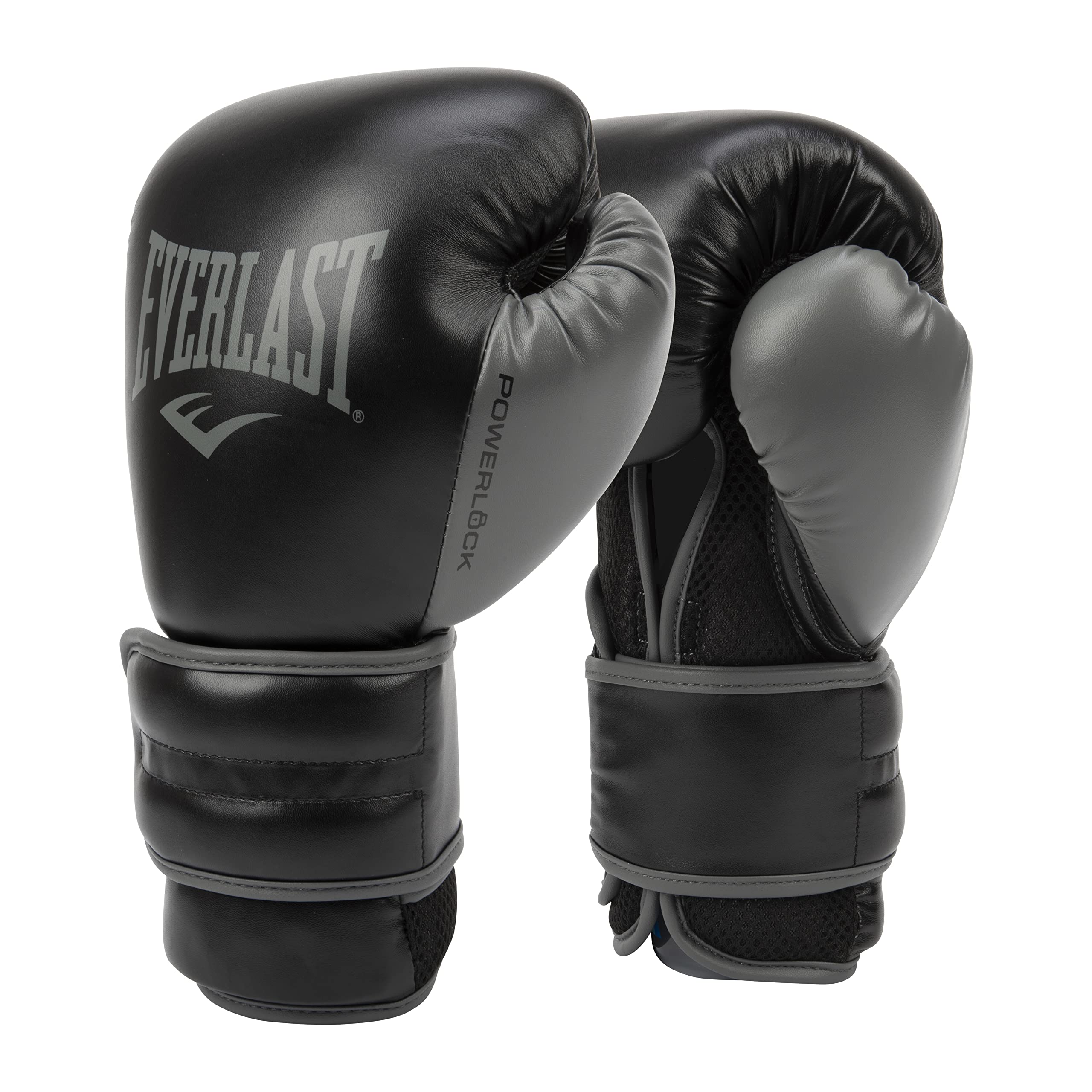 Everlast Powerlock 2 Hook & Loop Pro Training Gloves | Fight Training Gloves | Hook and Loop with Five-Layer Foam & Wrist Support | Heavy Bag & Fitness Training (Black/Gray,16Oz)