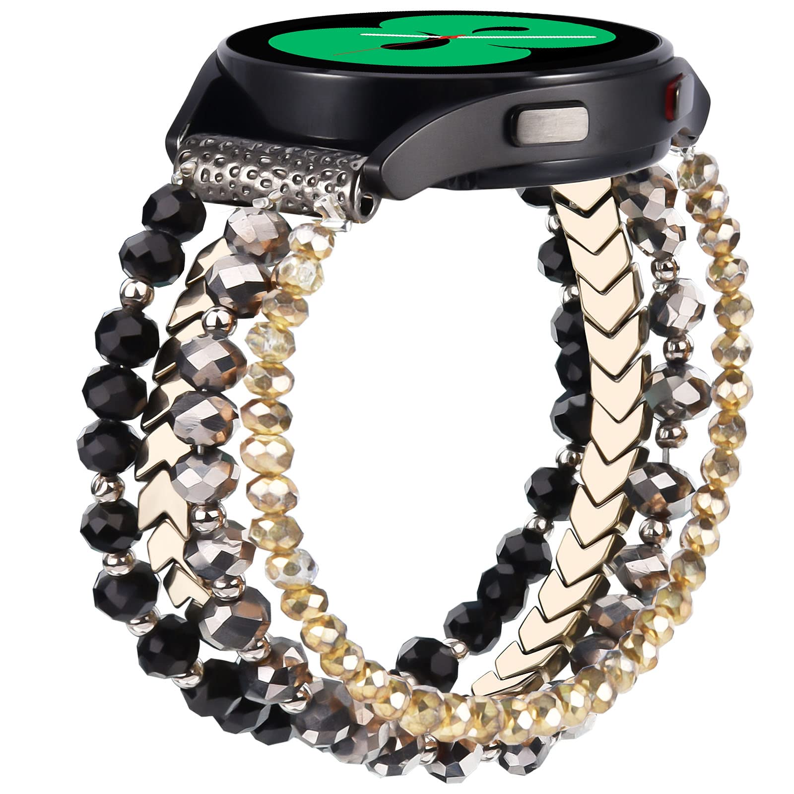 MOFREE Compatible for Samsung Galaxy Watch 4 40mm 44mm/Watch 4 Classic 42mm 46mm Bands, 20mm Handmade Fashion Elastic Beaded Bracelet Replacement for Galaxy Watch 3 41mm/Active/Active 2 Women, Black