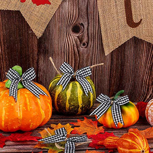 24 Pieces Black and White Plaid Bows Small Buffalo Plaid Decorative Bows for Christmas Tree Farmhouse Decoration Package Supply