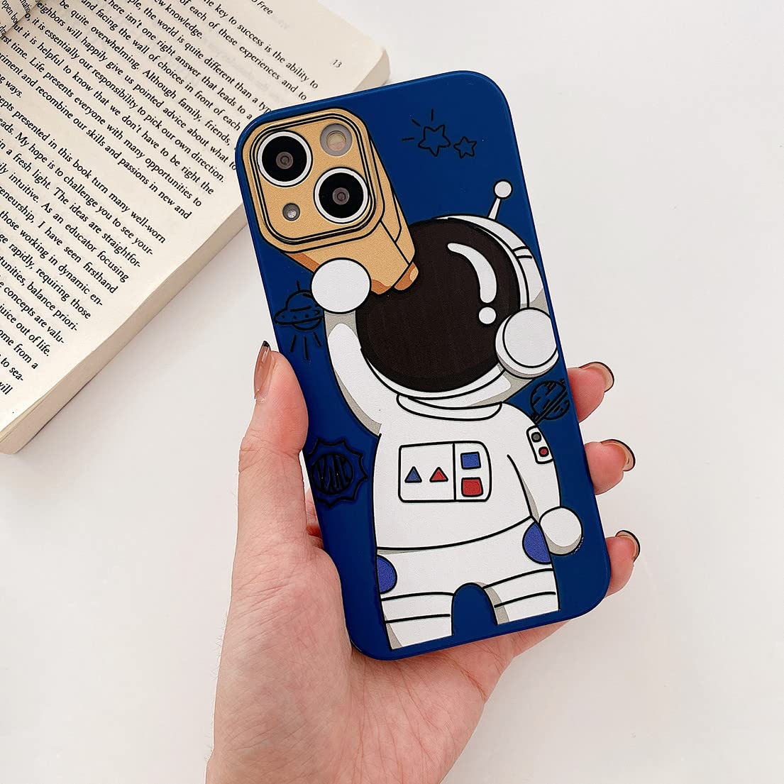 BeeTag Soft Silicone Case for iPhone 13 6.1 Inch with Wrist Lanyard Strap,Space Astronaut Design TPU Cartoon Graphics Bumper Shockproof Anti-Slip Protective Cover (LSJ),LANSJ