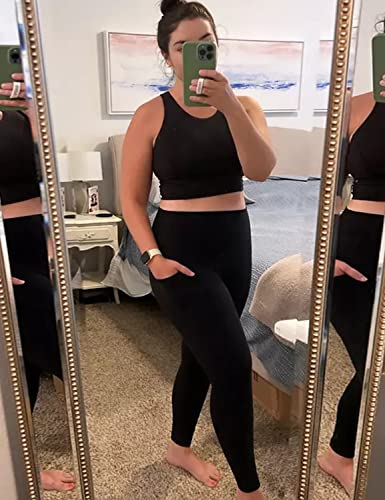 HeyNuts Leggings with Pockets for Women, High Waisted 7/8 Leggings Tummy Control Compression Workout Buttery Soft Pants 25'' Black L(12)