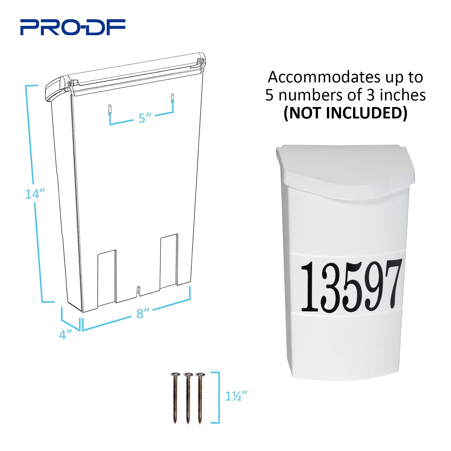Small Plastic Mailbox for Outside Porch, Easy to Install Wall Mount, Lightweight, Heavy Duty, Rustproof, Maintenance-Free Vertical Mail Box for House - 8.25” x 4” x 13.75” (White)