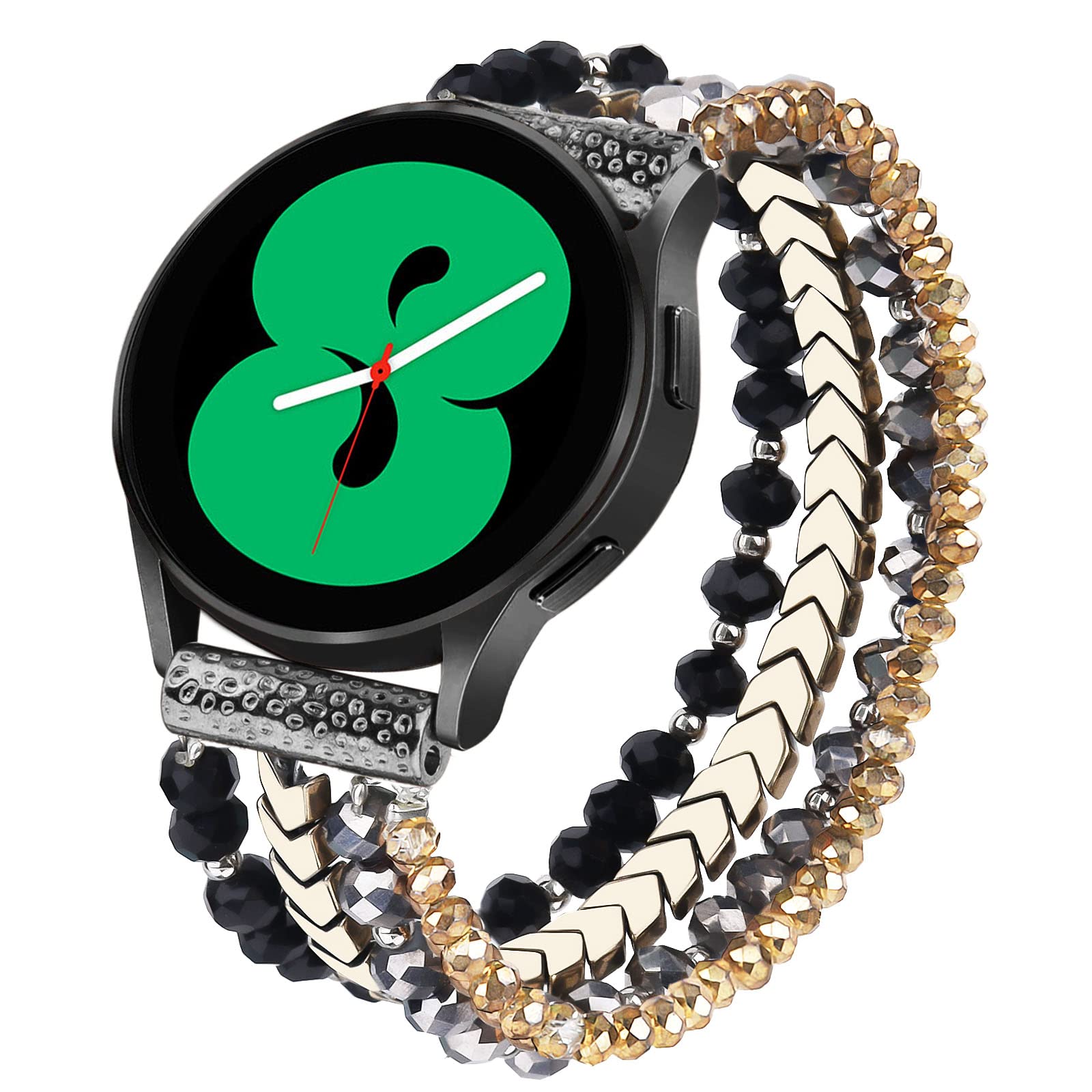 MOFREE Compatible for Samsung Galaxy Watch 4 40mm 44mm/Watch 4 Classic 42mm 46mm Bands, 20mm Handmade Fashion Elastic Beaded Bracelet Replacement for Galaxy Watch 3 41mm/Active/Active 2 Women, Black