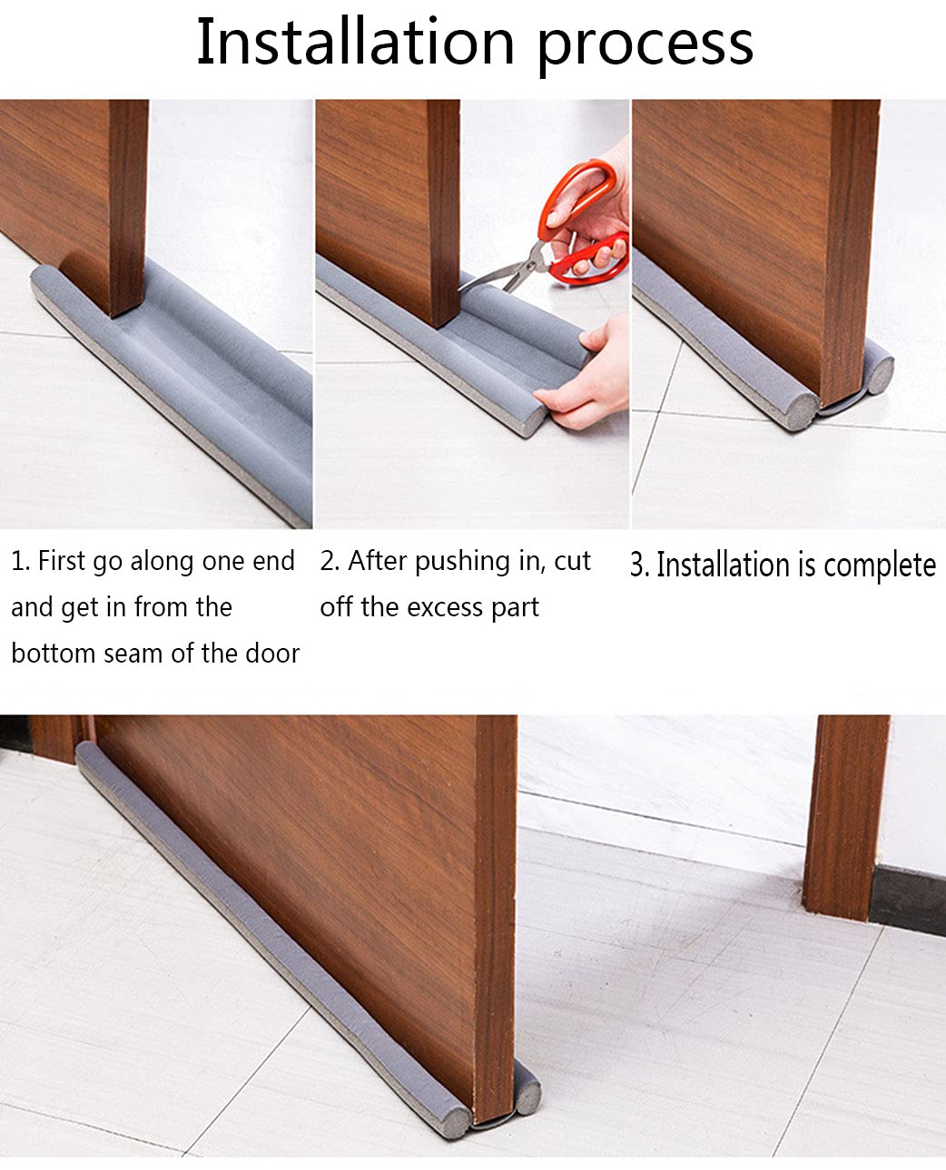 MS.CLEO Twin Door Draft Stopper, Double Side Under Door Bottom Seal Strip, Weather Stripping Window Breeze Blocker Adjustable Door Sweeps 36inch(Grey)