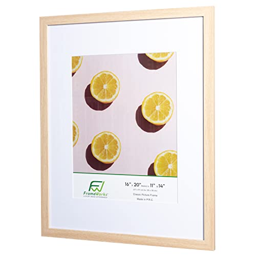 FrameWorks 2-Pack, 16x20 Matted to 11x14 Picture Frame, Natural Oak β Classic Wooden Photo Frame with Tempered Glass, Modern Matte Finish for Prints, Posters, Certificates & Wall Decor β Gallery-Ready