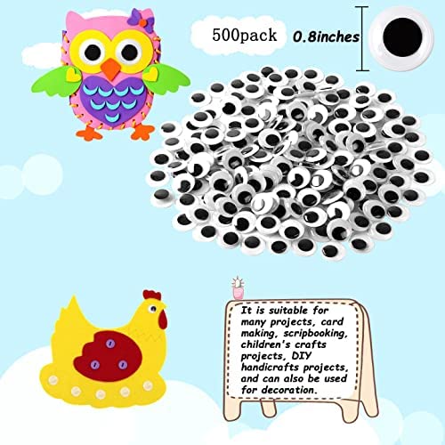 JULMELON 500 Pieces Wiggle Googly Eyes Self Adhesive Black White Craft Eyes for DIY Crafts Decoration 20mm