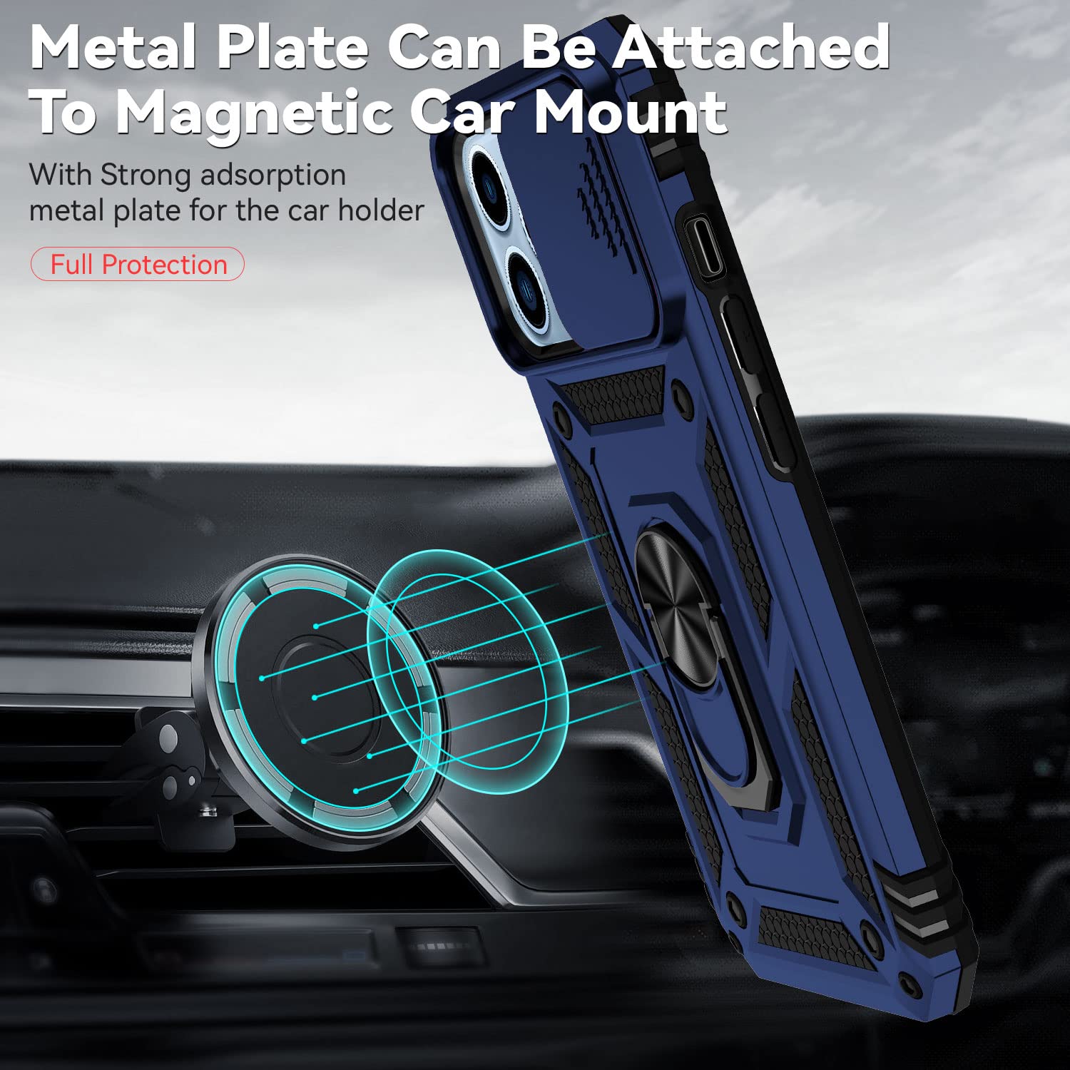 Hitaoyou for iPhone 13 Pro Max Case, iPhone 13 Pro Max Case with Camera Cover & Kickstand Military Grade Shockproof Heavy Duty Protective with Magnetic Car Holder Case for iPhone 13 Pro Max 6.7" Blue