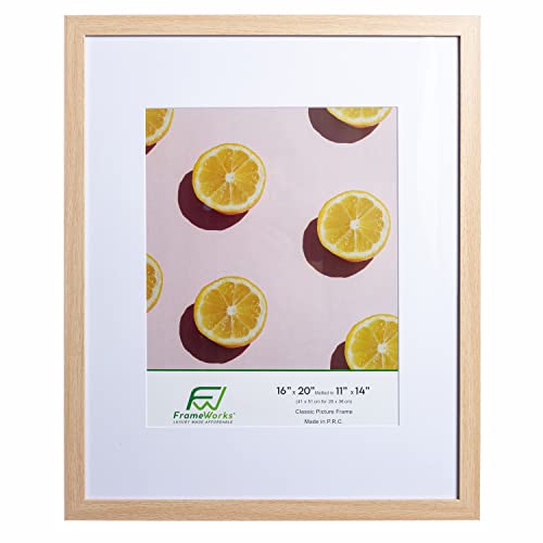 FrameWorks 2-Pack, 16x20 Matted to 11x14 Picture Frame, Natural Oak β Classic Wooden Photo Frame with Tempered Glass, Modern Matte Finish for Prints, Posters, Certificates & Wall Decor β Gallery-Ready