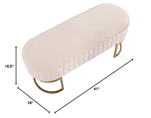 Demi Pleated Bench, Velvet Upholstered Bench, Bench for Entryway, Bed Bench for Bedroom, Dining Bench
